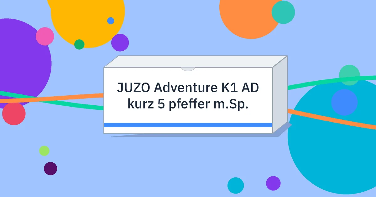 Symbolbild: Packung mit der Aufschrift JUZO Adventure K1 AD kurz 5 pfeffer m.Sp. (PZN 14972540) – Verfügbarkeit und Bezug in Apotheken in Frankfurt am Main