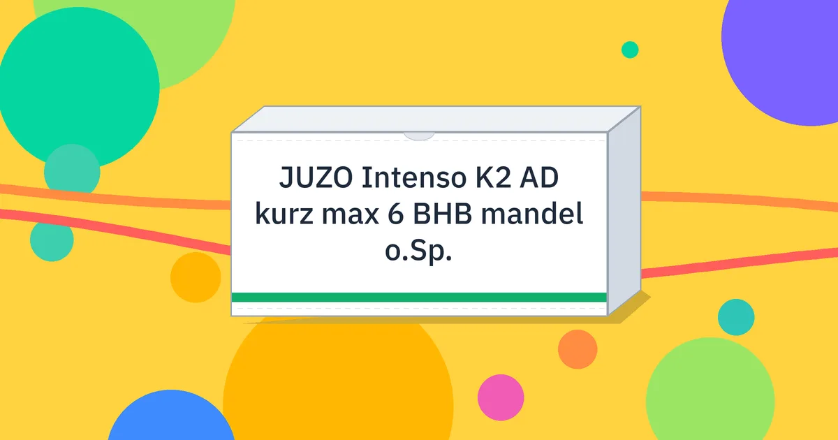 Symbolbild: Packung mit der Aufschrift JUZO Intenso K2 AD kurz max 6 BHB mandel o.Sp. (PZN 18626378) – Verfügbarkeit und Bezug in Apotheken in Frankfurt am Main