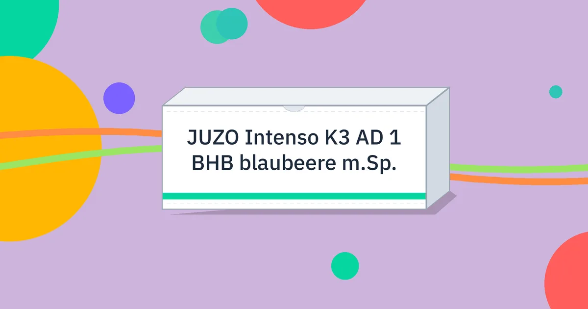 Symbolbild: Packung mit der Aufschrift JUZO Intenso K3 AD 1 BHB blaubeere m.Sp. (PZN 18634461) – Verfügbarkeit und Bezug in Apotheken in Frankfurt am Main