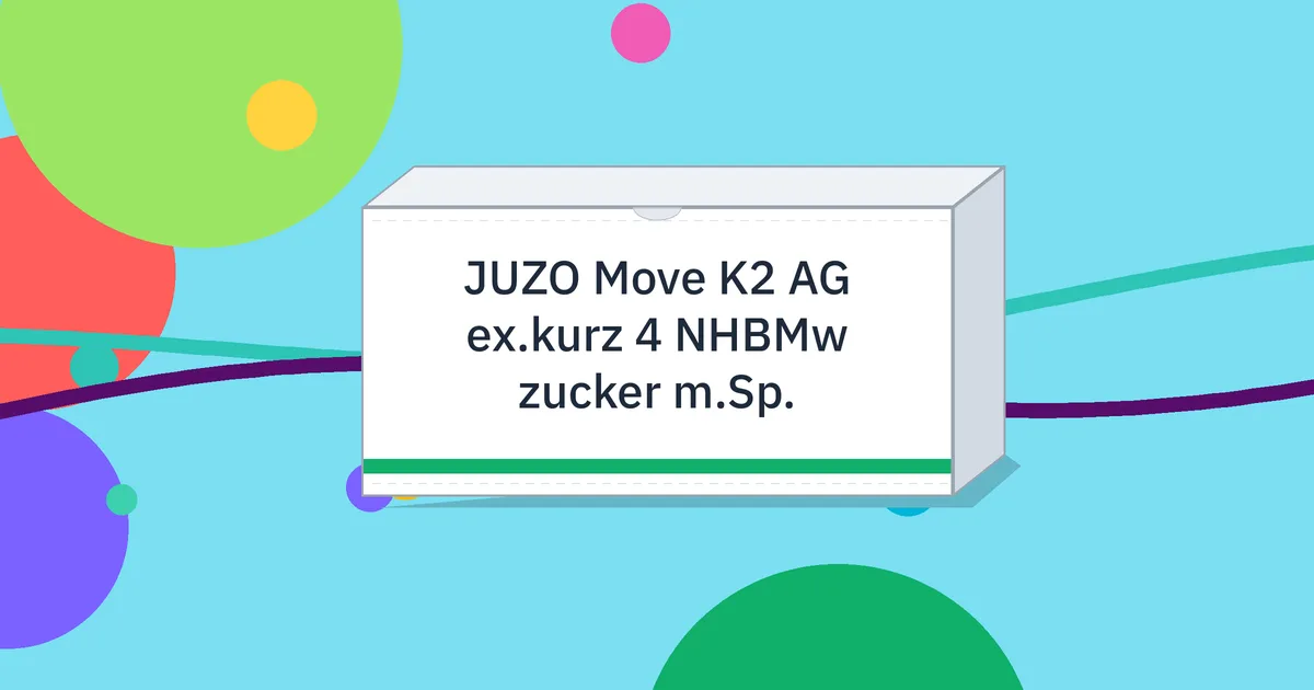 Symbolbild: Packung mit der Aufschrift JUZO Move K2 AG ex.kurz 4 NHBMw zucker m.Sp. (PZN 18531353) – Verfügbarkeit und Bezug in Apotheken in Frankfurt am Main
