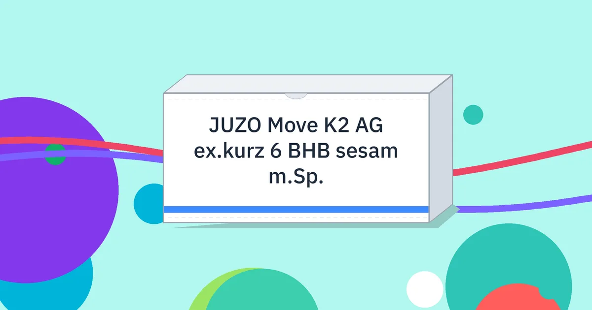 Symbolbild: Packung mit der Aufschrift JUZO Move K2 AG ex.kurz 6 BHB sesam m.Sp. (PZN 18532217) – Verfügbarkeit und Bezug in Apotheken in Frankfurt am Main