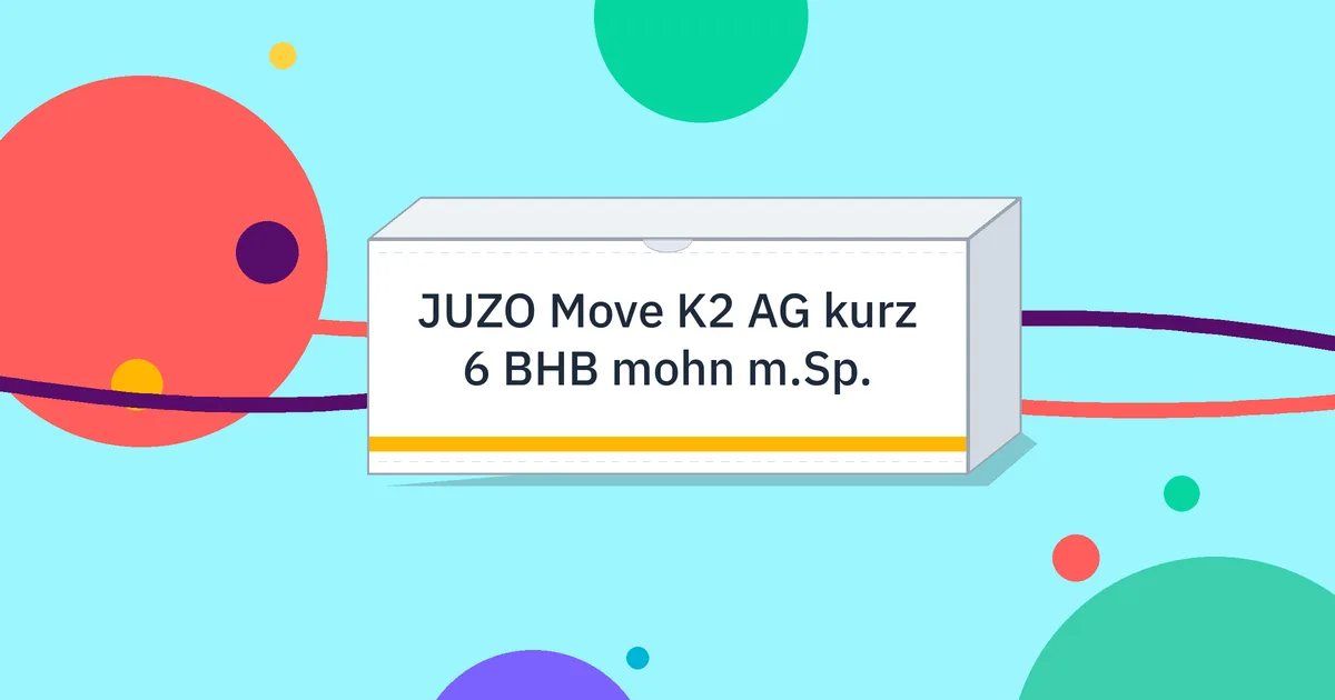 Symbolbild: Packung mit der Aufschrift JUZO Move K2 AG kurz 6 BHB mohn m.Sp. (PZN 18559819) – Verfügbarkeit und Bezug in Apotheken in Frankfurt am Main