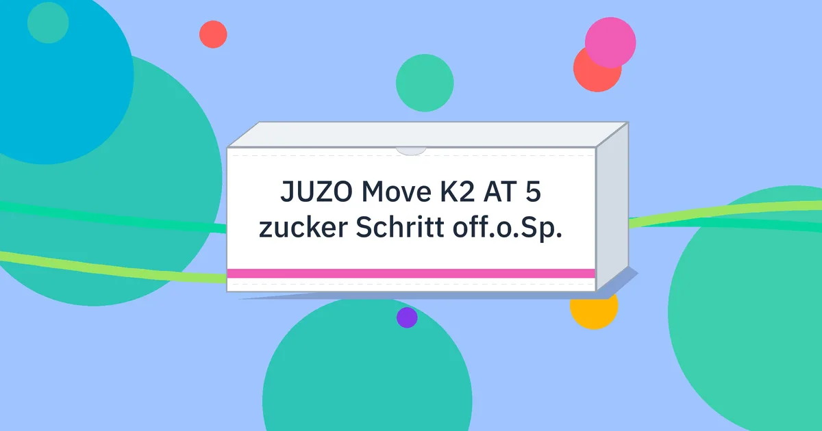 Symbolbild: Packung mit der Aufschrift JUZO Move K2 AT 5 zucker Schritt off.o.Sp. (PZN 20669521) – Verfügbarkeit und Bezug in Apotheken in Frankfurt am Main
