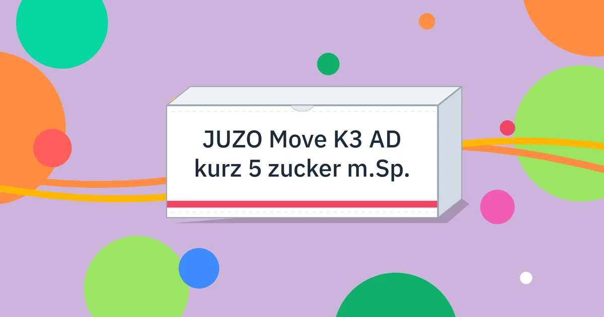 Symbolbild: Packung mit der Aufschrift JUZO Move K3 AD kurz 5 zucker m.Sp. (PZN 18567871) – Verfügbarkeit und Bezug in Apotheken in Frankfurt am Main
