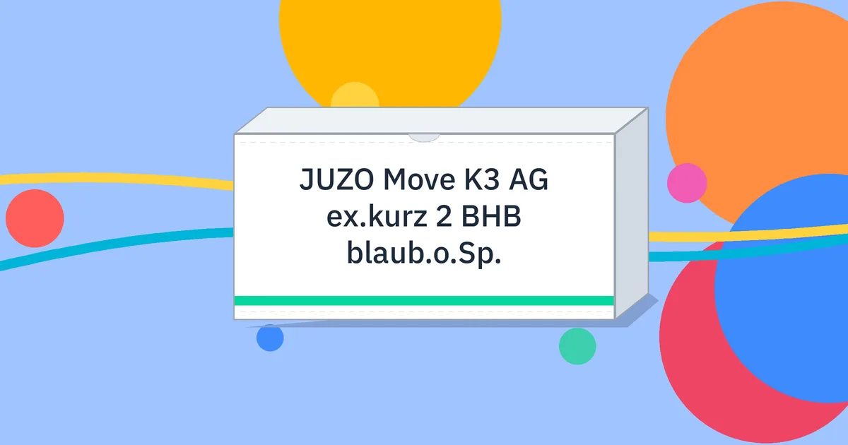 Symbolbild: Packung mit der Aufschrift JUZO Move K3 AG ex.kurz 2 BHB blaub.o.Sp. (PZN 18597352) – Verfügbarkeit und Bezug in Apotheken in Frankfurt am Main