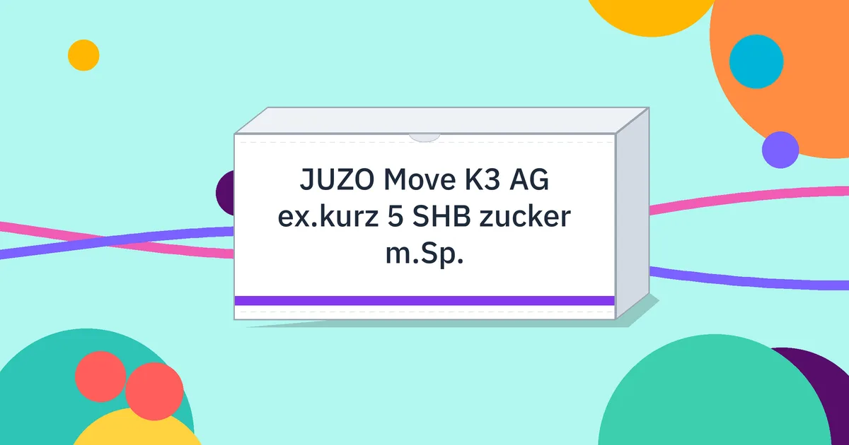 Symbolbild: Packung mit der Aufschrift JUZO Move K3 AG ex.kurz 5 SHB zucker m.Sp. (PZN 18583261) – Verfügbarkeit und Bezug in Apotheken in Frankfurt am Main