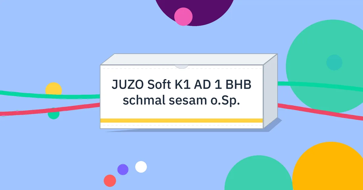 Symbolbild: Packung mit der Aufschrift JUZO Soft K1 AD 1 BHB schmal sesam o.Sp. (PZN 15462976) – Verfügbarkeit und Bezug in Apotheken in Frankfurt am Main