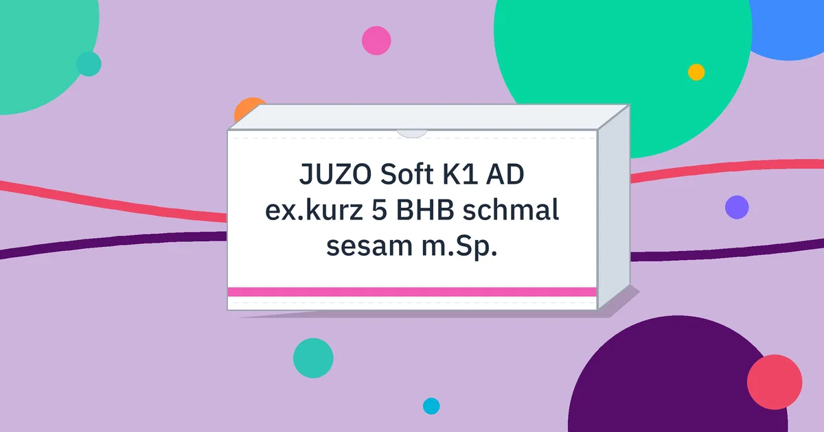 Symbolbild: Packung mit der Aufschrift JUZO Soft K1 AD ex.kurz 5 BHB schmal sesam m.Sp. (PZN 15462338) – Verfügbarkeit und Bezug in Apotheken in Frankfurt am Main