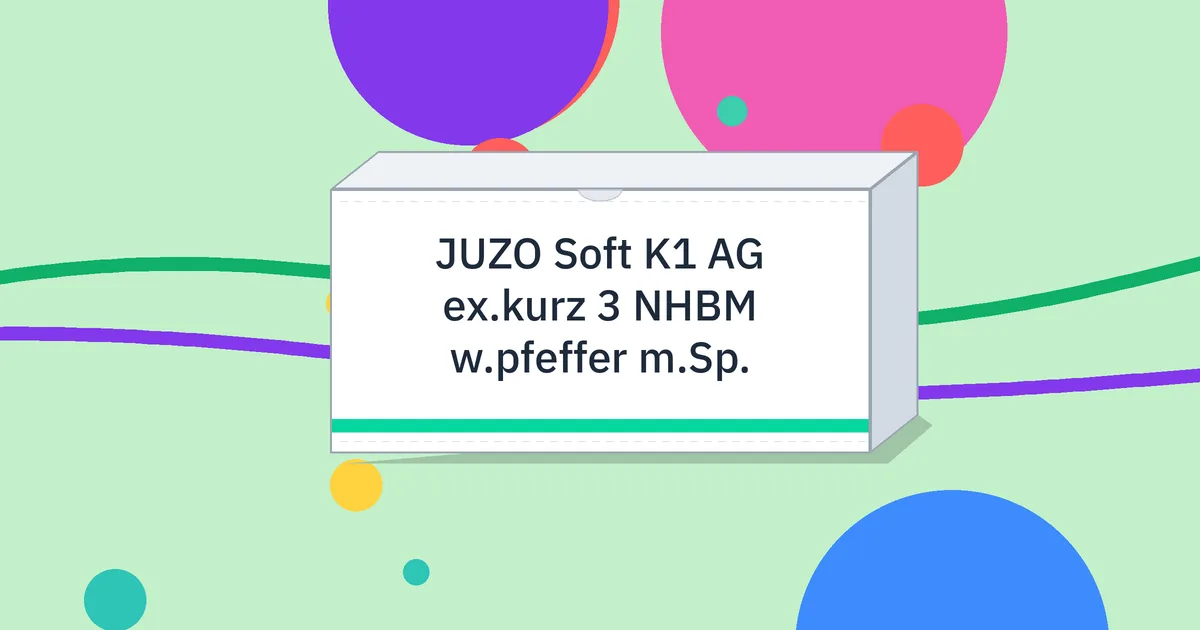 Symbolbild: Packung mit der Aufschrift JUZO Soft K1 AG ex.kurz 3 NHBM w.pfeffer m.Sp. (PZN 15017443) – Verfügbarkeit und Bezug in Apotheken in Frankfurt am Main