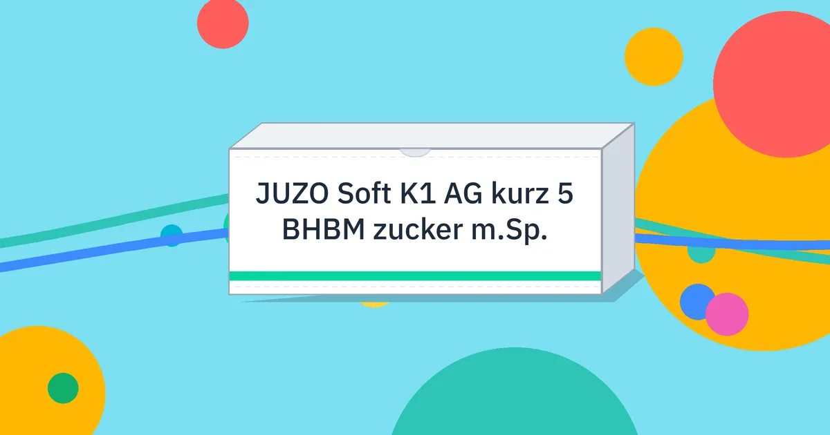 Symbolbild: Packung mit der Aufschrift JUZO Soft K1 AG kurz 5 BHBM zucker m.Sp. (PZN 14855426) – Verfügbarkeit und Bezug in Apotheken in Frankfurt am Main