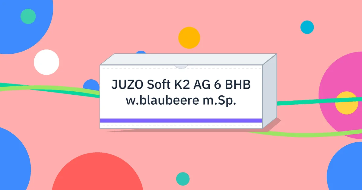Symbolbild: Packung mit der Aufschrift JUZO Soft K2 AG 6 BHB w.blaubeere m.Sp. (PZN 14840904) – Verfügbarkeit und Bezug in Apotheken in Frankfurt am Main