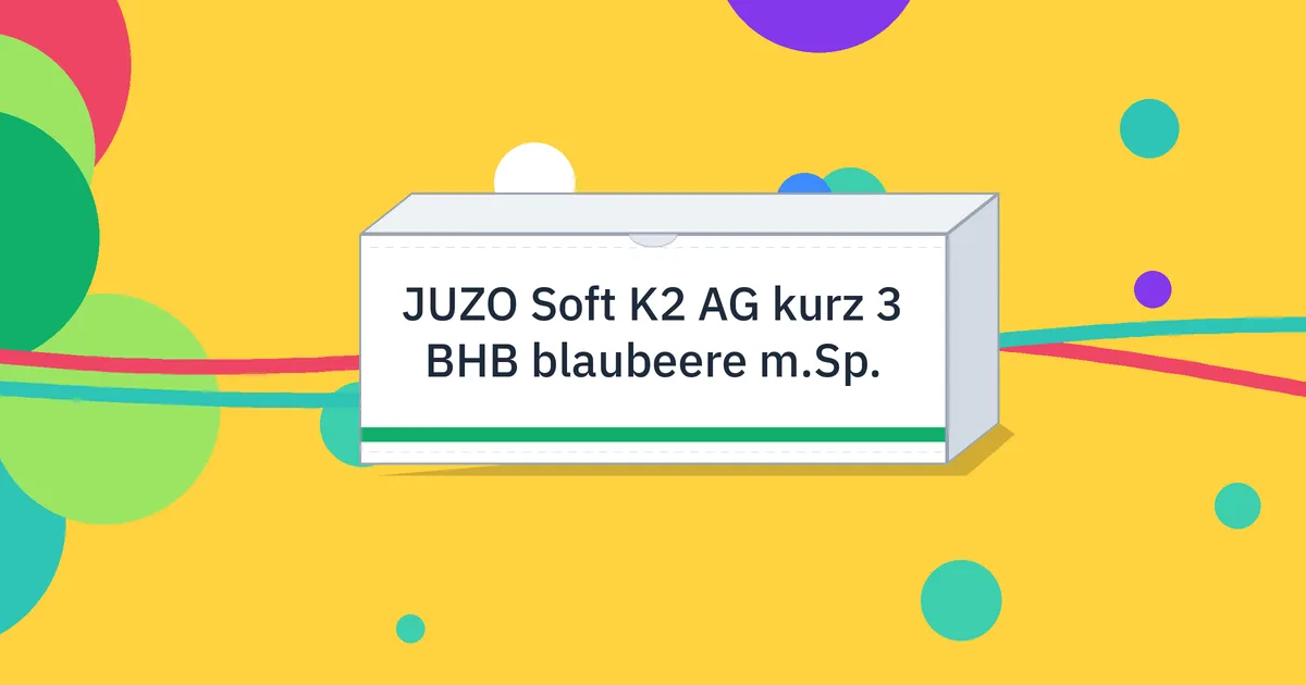 Symbolbild: Packung mit der Aufschrift JUZO Soft K2 AG kurz 3 BHB blaubeere m.Sp. (PZN 14826241) – Verfügbarkeit und Bezug in Apotheken in Frankfurt am Main