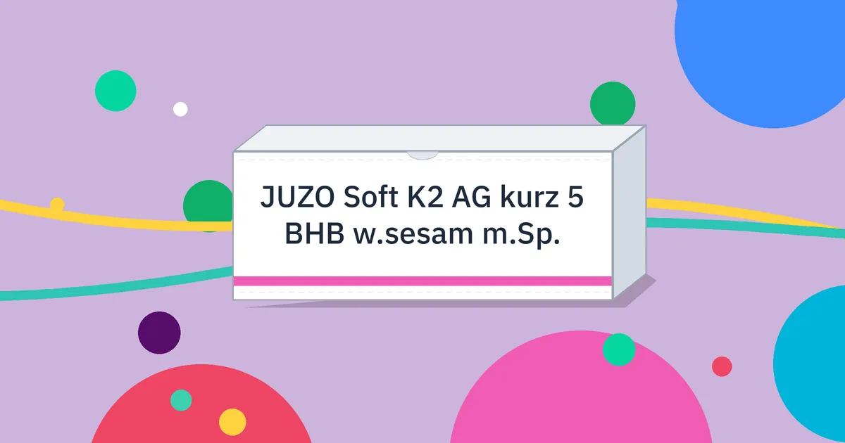 Symbolbild: Packung mit der Aufschrift JUZO Soft K2 AG kurz 5 BHB w.sesam m.Sp. (PZN 14842027) – Verfügbarkeit und Bezug in Apotheken in Frankfurt am Main