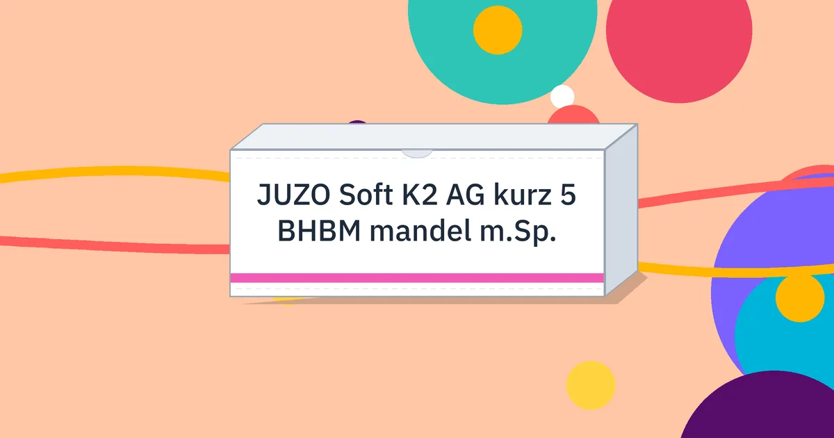 Symbolbild: Packung mit der Aufschrift JUZO Soft K2 AG kurz 5 BHBM mandel m.Sp. (PZN 14859795) – Verfügbarkeit und Bezug in Apotheken in Frankfurt am Main