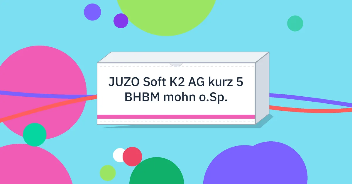 Symbolbild: Packung mit der Aufschrift JUZO Soft K2 AG kurz 5 BHBM mohn o.Sp. (PZN 14861869) – Verfügbarkeit und Bezug in Apotheken in Frankfurt am Main
