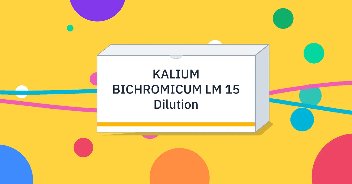 Symbolbild: Packung mit der Aufschrift KALIUM BICHROMICUM LM 15 Dilution (PZN 12917494) – Verfügbarkeit und Bezug in Apotheken in Frankfurt am Main