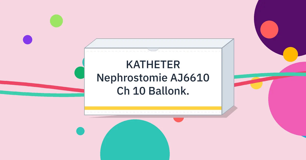 Symbolbild: Packung mit der Aufschrift KATHETER Nephrostomie AJ6610 Ch 10 Ballonk. (PZN 00154944) – Verfügbarkeit und Bezug in Apotheken in Frankfurt am Main