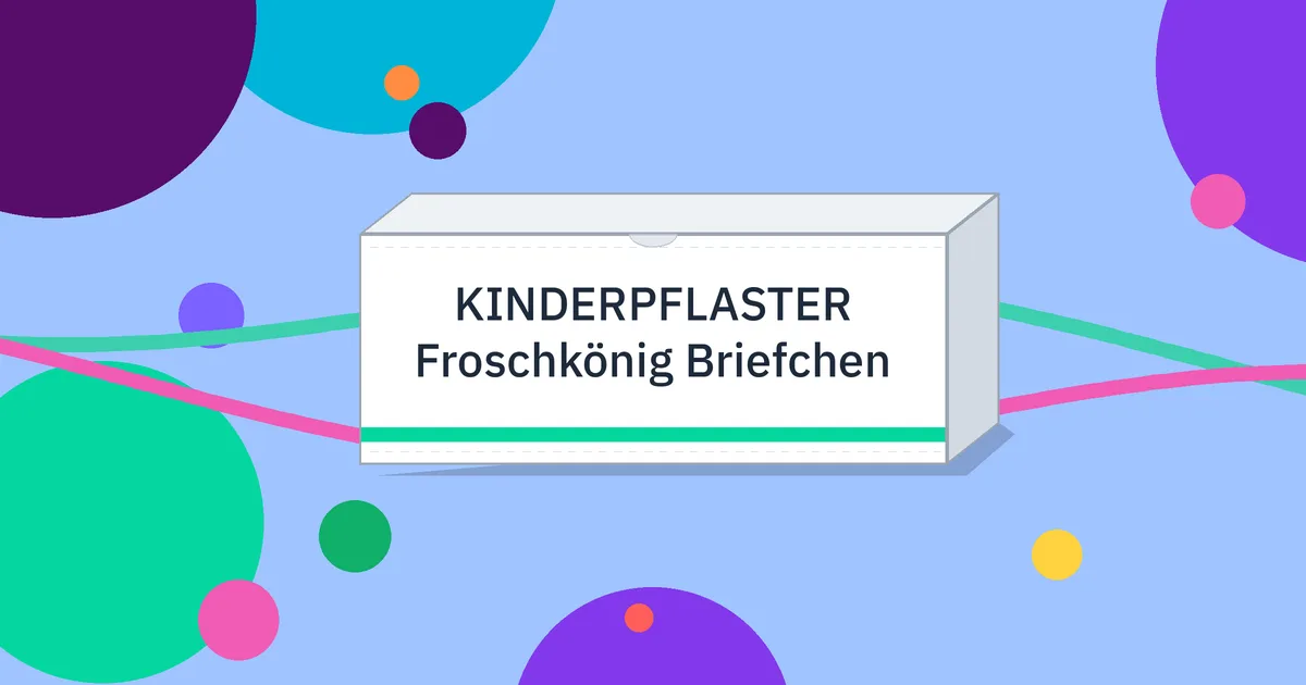 Symbolbild: Packung mit der Aufschrift KINDERPFLASTER Froschkönig Briefchen (PZN 09078239) – Verfügbarkeit und Bezug in Apotheken in Frankfurt am Main