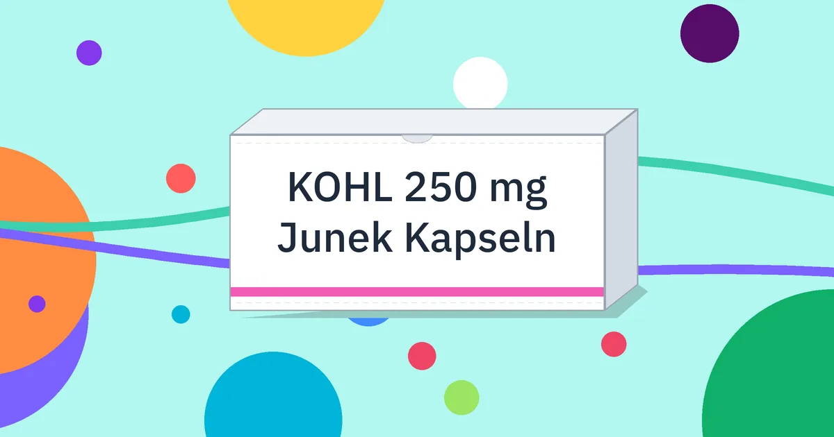 Symbolbild: Packung mit der Aufschrift KOHL 250 mg Junek Kapseln (PZN 01105936) – Verfügbarkeit und Bezug in Apotheken in Frankfurt am Main