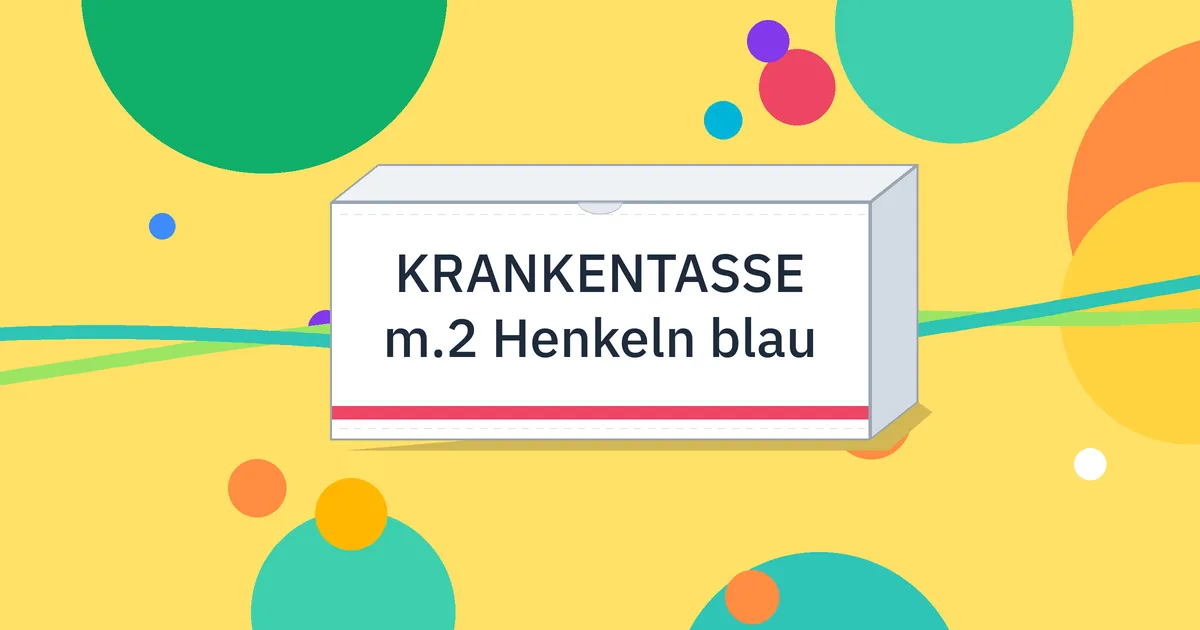 Symbolbild: Packung mit der Aufschrift KRANKENTASSE m.2 Henkeln blau (PZN 01988806) – Verfügbarkeit und Bezug in Apotheken in Frankfurt am Main
