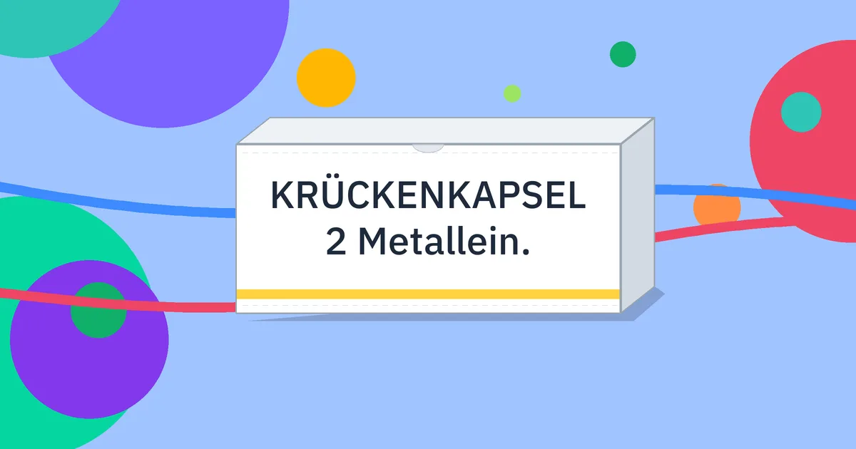 Symbolbild: Packung mit der Aufschrift KRÜCKENKAPSEL 2 Metallein. (PZN 01731384) – Verfügbarkeit und Bezug in Apotheken in Frankfurt am Main