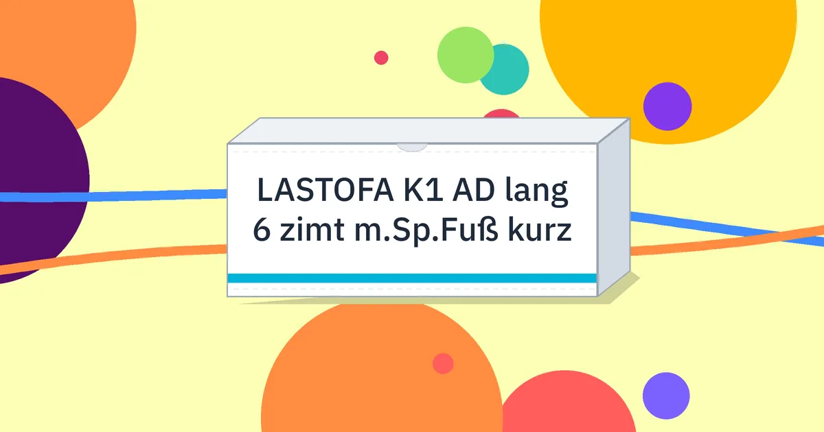 Symbolbild: Packung mit der Aufschrift LASTOFA K1 AD lang 6 zimt m.Sp.Fuß kurz (PZN 13788099) – Verfügbarkeit und Bezug in Apotheken in Frankfurt am Main