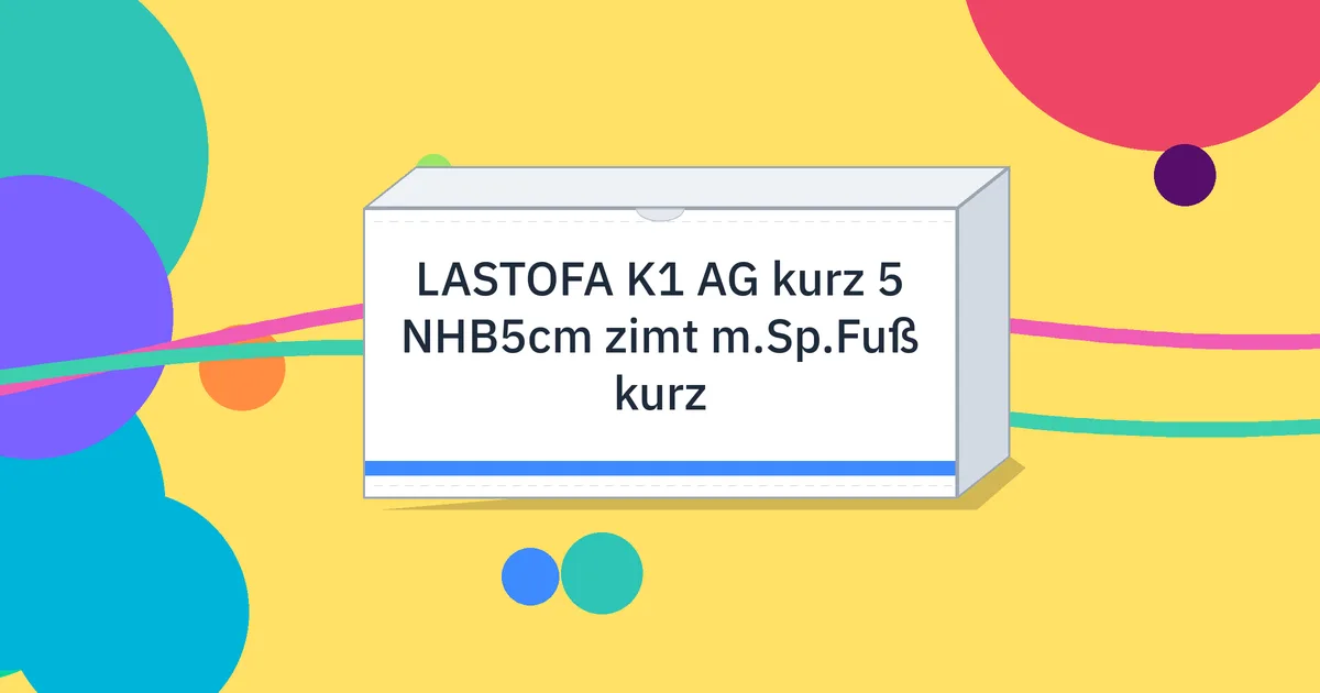Symbolbild: Packung mit der Aufschrift LASTOFA K1 AG kurz 5 NHB5cm zimt m.Sp.Fuß kurz (PZN 13793083) – Verfügbarkeit und Bezug in Apotheken in Frankfurt am Main