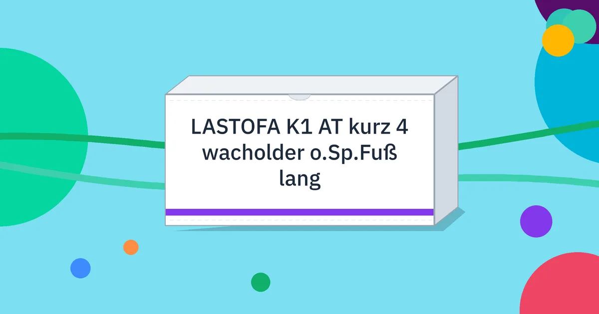 Symbolbild: Packung mit der Aufschrift LASTOFA K1 AT kurz 4 wacholder o.Sp.Fuß lang (PZN 14151027) – Verfügbarkeit und Bezug in Apotheken in Frankfurt am Main