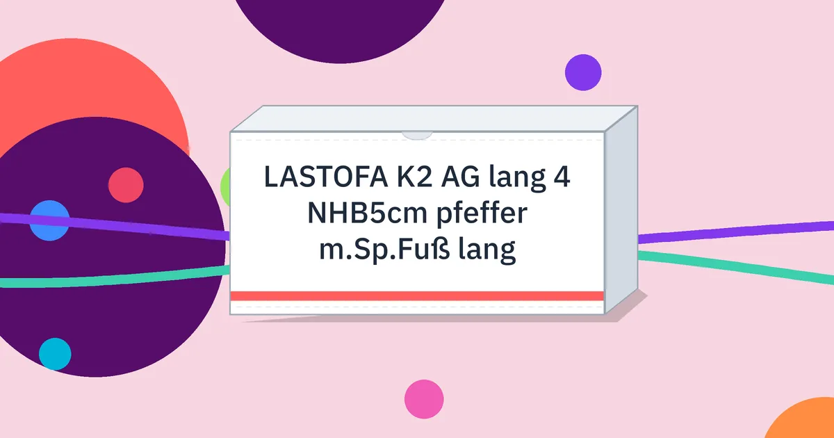 Symbolbild: Packung mit der Aufschrift LASTOFA K2 AG lang 4 NHB5cm pfeffer m.Sp.Fuß lang (PZN 13805805) – Verfügbarkeit und Bezug in Apotheken in Frankfurt am Main