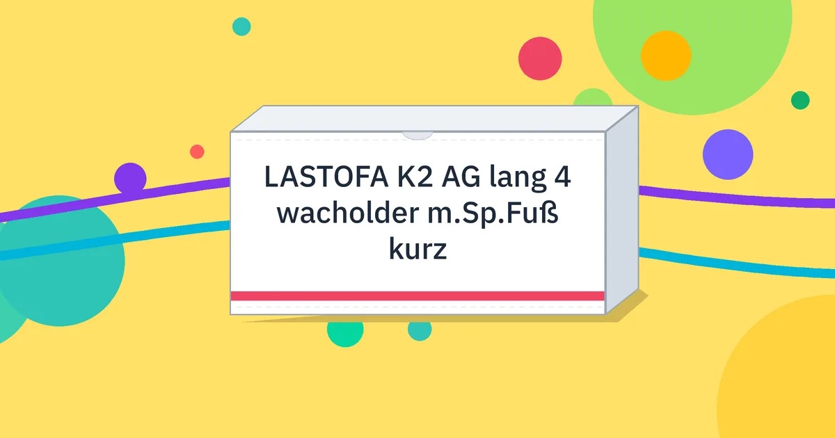 Symbolbild: Packung mit der Aufschrift LASTOFA K2 AG lang 4 wacholder m.Sp.Fuß kurz (PZN 13805283) – Verfügbarkeit und Bezug in Apotheken in Frankfurt am Main