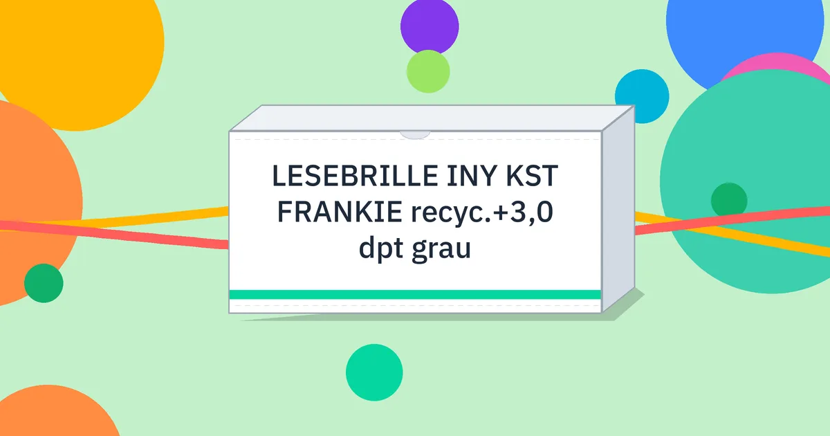 Symbolbild: Packung mit der Aufschrift LESEBRILLE INY KST FRANKIE recyc.+3,0 dpt grau (PZN 19376133) – Verfügbarkeit und Bezug in Apotheken in Frankfurt am Main
