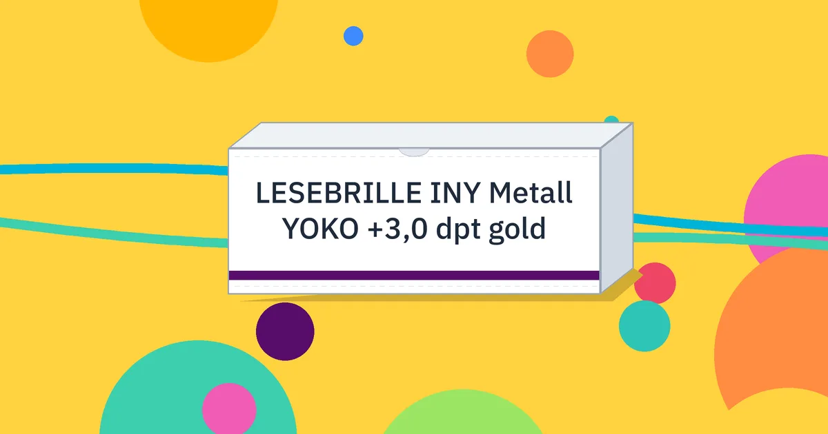 Symbolbild: Packung mit der Aufschrift LESEBRILLE INY Metall YOKO +3,0 dpt gold (PZN 19928182) – Verfügbarkeit und Bezug in Apotheken in Frankfurt am Main