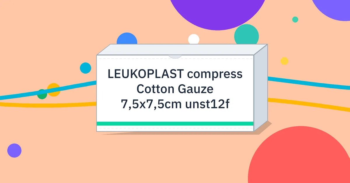 Symbolbild: Packung mit der Aufschrift LEUKOPLAST compress Cotton Gauze 7,5x7,5cm unst12f (PZN 19064103) – Verfügbarkeit und Bezug in Apotheken in Frankfurt am Main