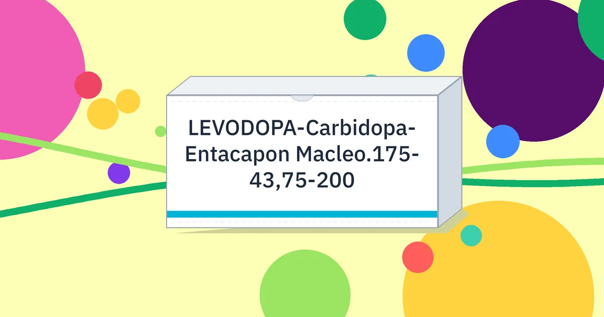 Symbolbild: Packung mit der Aufschrift LEVODOPA-Carbidopa-Entacapon Macleo.175-43,75-200 (PZN 18327227) – Verfügbarkeit und Bezug in Apotheken in Frankfurt am Main