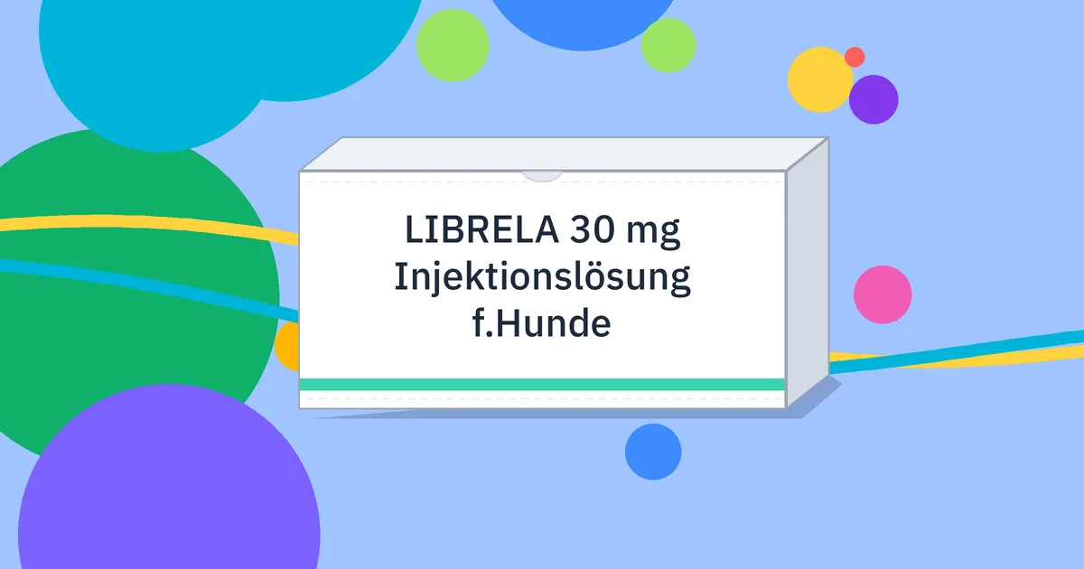 Symbolbild: Packung mit der Aufschrift LIBRELA 30 mg Injektionslösung f.Hunde (PZN 17517581) – Verfügbarkeit und Bezug in Apotheken in Frankfurt am Main