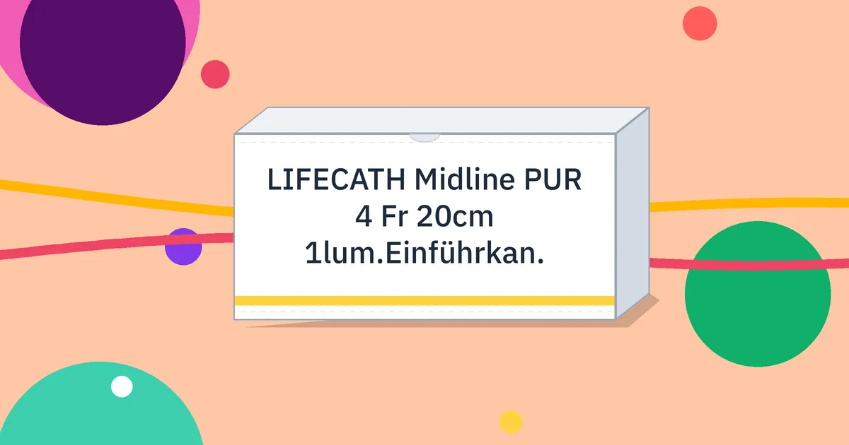 Symbolbild: Packung mit der Aufschrift LIFECATH Midline PUR 4 Fr 20cm 1lum.Einführkan. (PZN 15262935) – Verfügbarkeit und Bezug in Apotheken in Frankfurt am Main