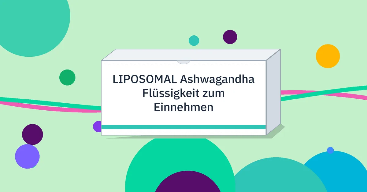 Symbolbild: Packung mit der Aufschrift LIPOSOMAL Ashwagandha Flüssigkeit zum Einnehmen (PZN 19407313) – Verfügbarkeit und Bezug in Apotheken in Frankfurt am Main