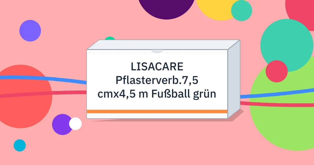 Symbolbild: Packung mit der Aufschrift LISACARE Pflasterverb.7,5 cmx4,5 m Fußball grün (PZN 17892801) – Verfügbarkeit und Bezug in Apotheken in Frankfurt am Main