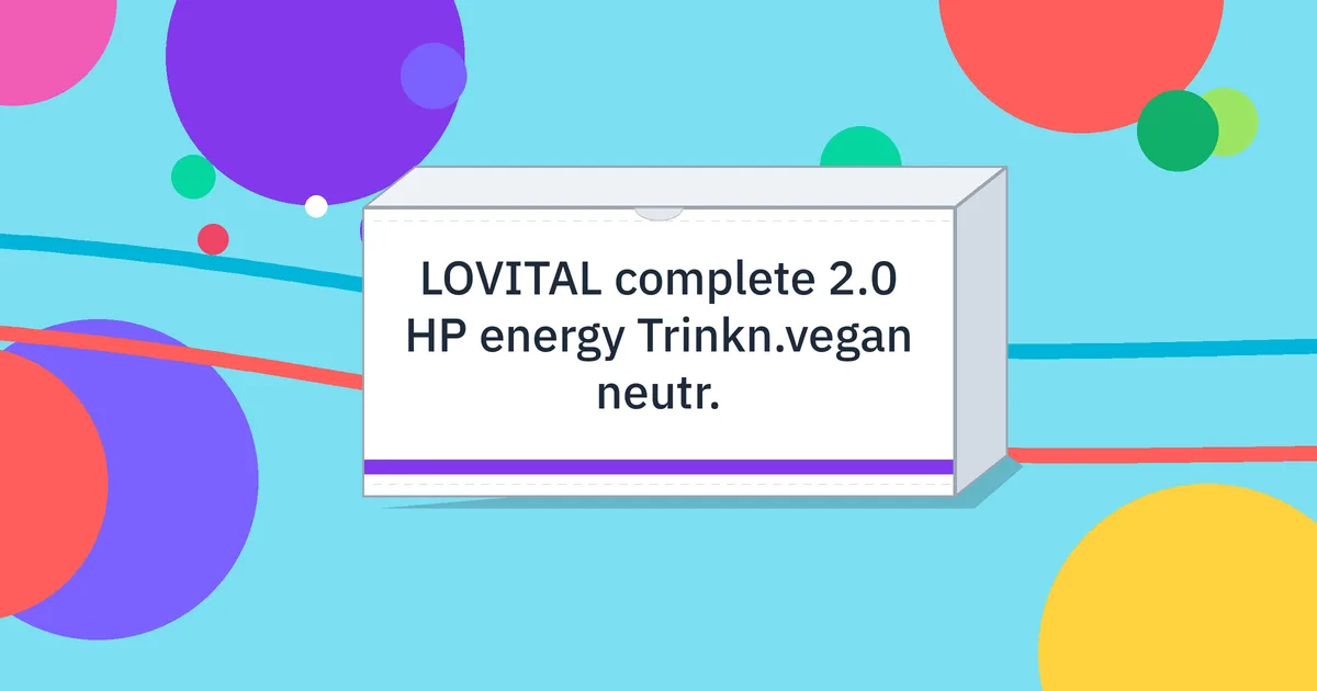 Symbolbild: Packung mit der Aufschrift LOVITAL complete 2.0 HP energy Trinkn.vegan neutr. (PZN 20629674) – Verfügbarkeit und Bezug in Apotheken in Frankfurt am Main