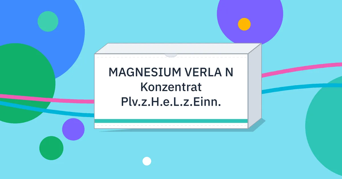 Symbolbild: Packung mit der Aufschrift MAGNESIUM VERLA N Konzentrat Plv.z.H.e.L.z.Einn. (PZN 03395418) – Verfügbarkeit und Bezug in Apotheken in Frankfurt am Main