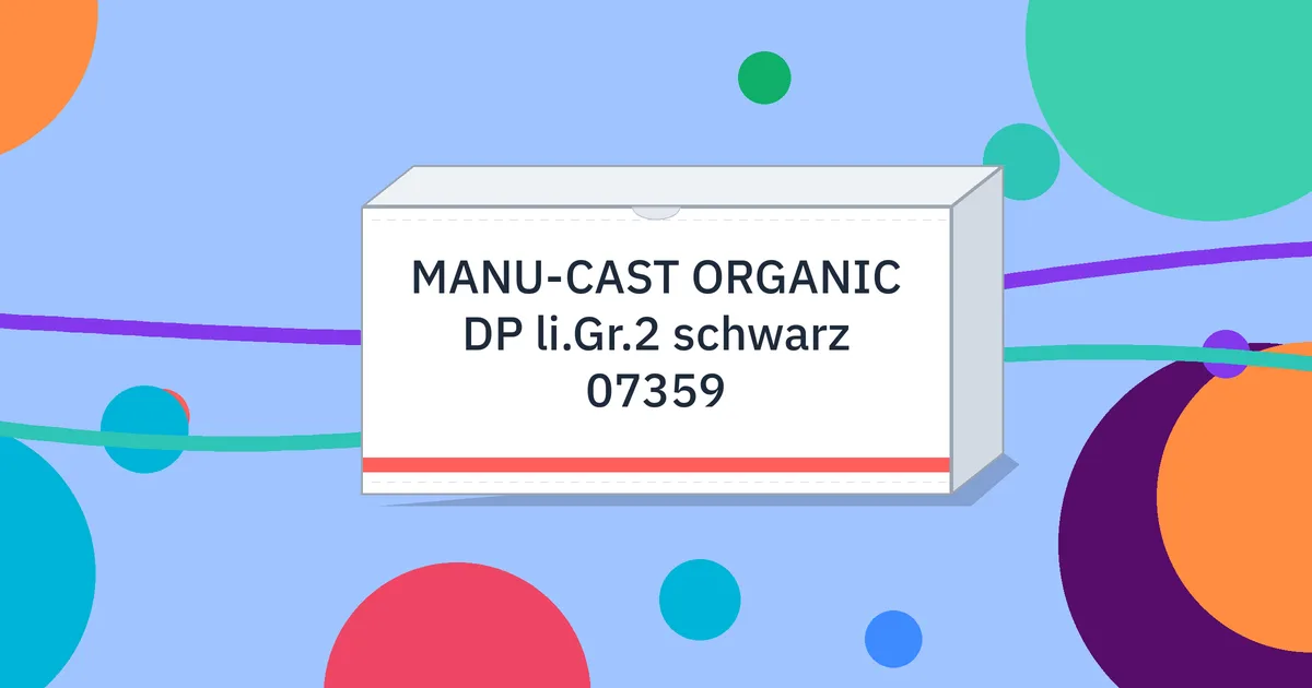 Symbolbild: Packung mit der Aufschrift MANU-CAST ORGANIC DP li.Gr.2 schwarz 07359 (PZN 17890050) – Verfügbarkeit und Bezug in Apotheken in Frankfurt am Main