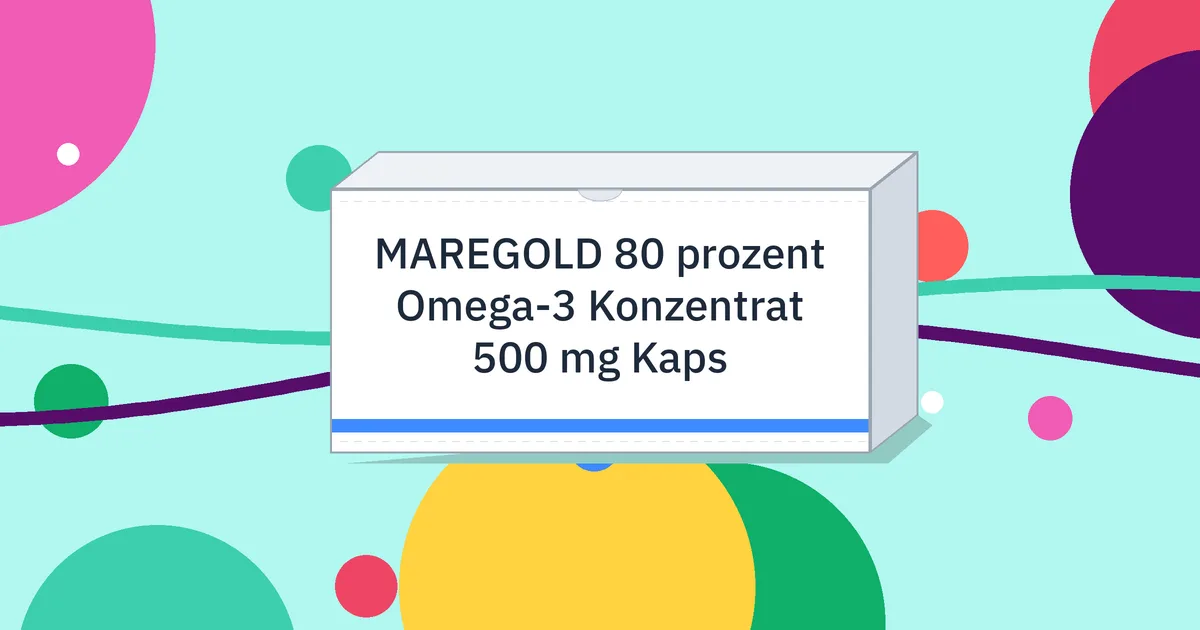Symbolbild: Packung mit der Aufschrift MAREGOLD 80 prozent Omega-3 Konzentrat 500 mg Kaps (PZN 03267821) – Verfügbarkeit und Bezug in Apotheken in Frankfurt am Main