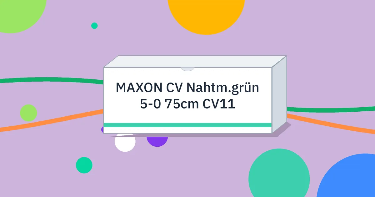 Symbolbild: Packung mit der Aufschrift MAXON CV Nahtm.grün 5-0 75cm CV11 (PZN 18258911) – Verfügbarkeit und Bezug in Apotheken in Frankfurt am Main