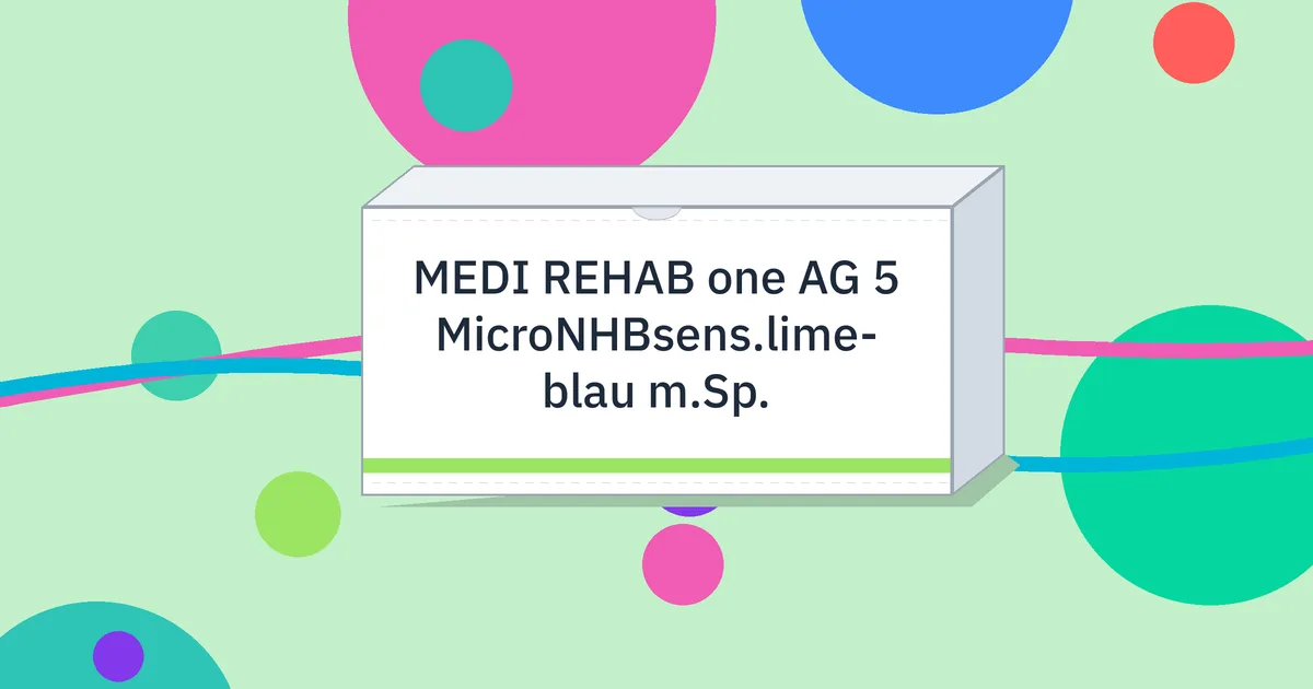 Symbolbild: Packung mit der Aufschrift MEDI REHAB one AG 5 MicroNHBsens.lime-blau m.Sp. (PZN 18898390) – Verfügbarkeit und Bezug in Apotheken in Frankfurt am Main