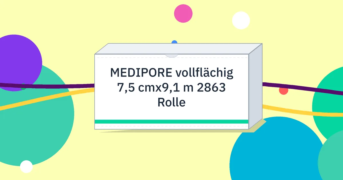 Symbolbild: Packung mit der Aufschrift MEDIPORE vollflächig 7,5 cmx9,1 m 2863 Rolle (PZN 18046592) – Verfügbarkeit und Bezug in Apotheken in Frankfurt am Main