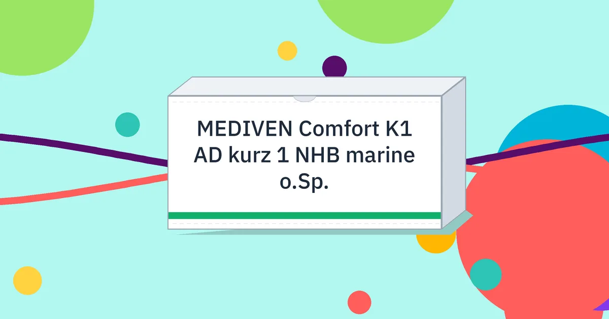 Symbolbild: Packung mit der Aufschrift MEDIVEN Comfort K1 AD kurz 1 NHB marine o.Sp. (PZN 14557025) – Verfügbarkeit und Bezug in Apotheken in Frankfurt am Main