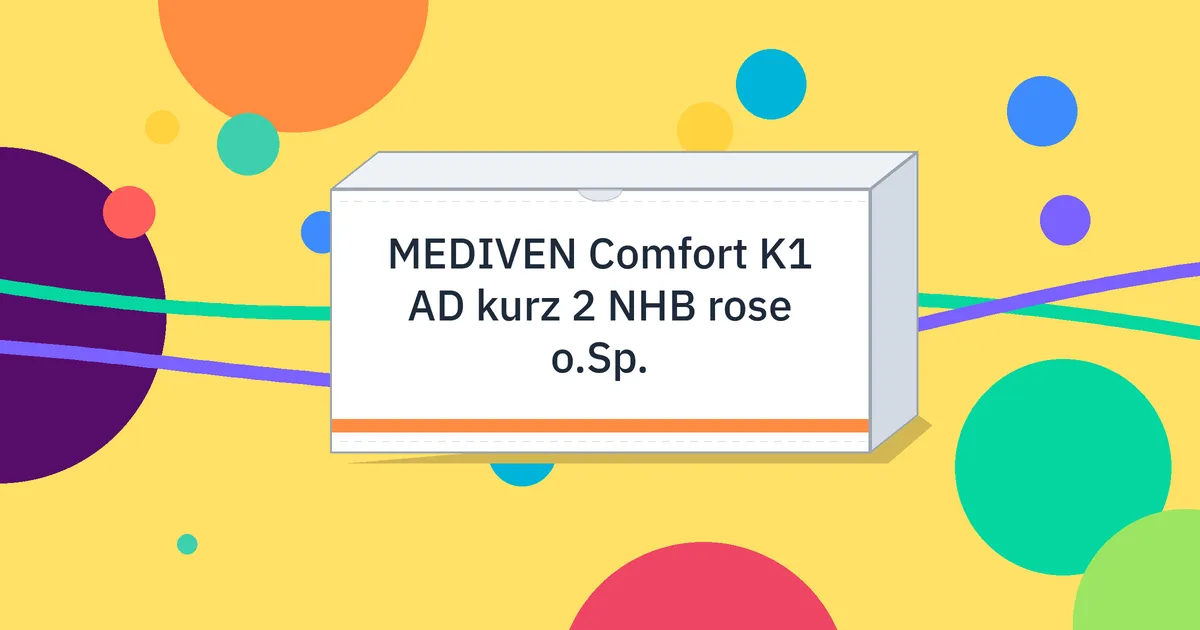 Symbolbild: Packung mit der Aufschrift MEDIVEN Comfort K1 AD kurz 2 NHB rose o.Sp. (PZN 14556250) – Verfügbarkeit und Bezug in Apotheken in Frankfurt am Main