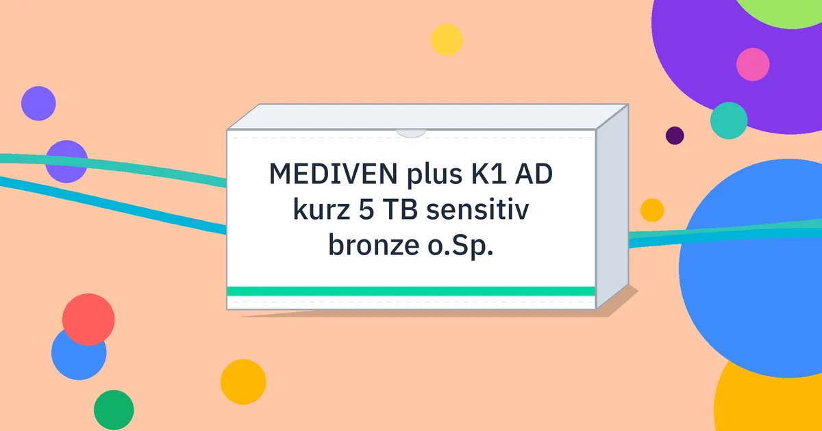 Symbolbild: Packung mit der Aufschrift MEDIVEN plus K1 AD kurz 5 TB sensitiv bronze o.Sp. (PZN 15053864) – Verfügbarkeit und Bezug in Apotheken in Frankfurt am Main