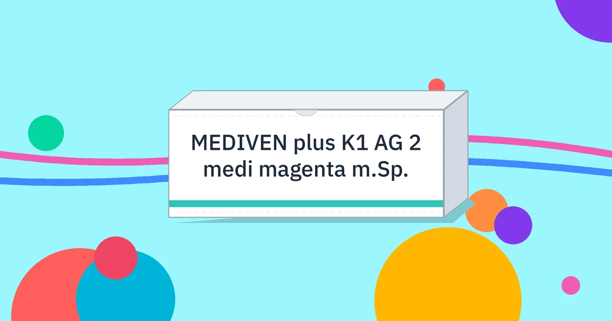 Symbolbild: Packung mit der Aufschrift MEDIVEN plus K1 AG 2 medi magenta m.Sp. (PZN 15056331) – Verfügbarkeit und Bezug in Apotheken in Frankfurt am Main