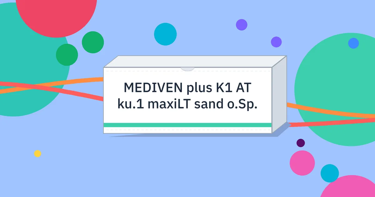 Symbolbild: Packung mit der Aufschrift MEDIVEN plus K1 AT ku.1 maxiLT sand o.Sp. (PZN 18942688) – Verfügbarkeit und Bezug in Apotheken in Frankfurt am Main